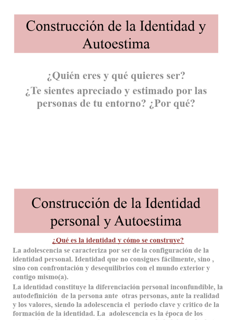Construccion de La Identidad y Autoestima IV SECUNDARIA | PDF ...