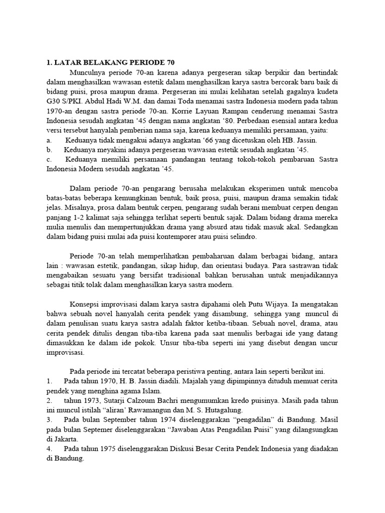 Sejarah Sastra Angkatan 70 | PDF | Puisi | Klasik