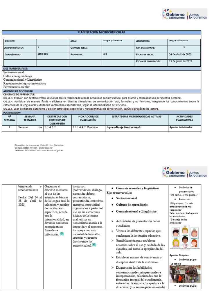 Planificacion 1ero. Bgu 2023 | PDF | Aprendizaje | Ensayos
