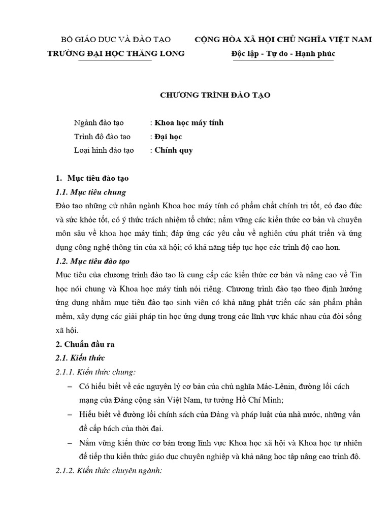 CTDT Khoahocmaytinh 2019 | PDF