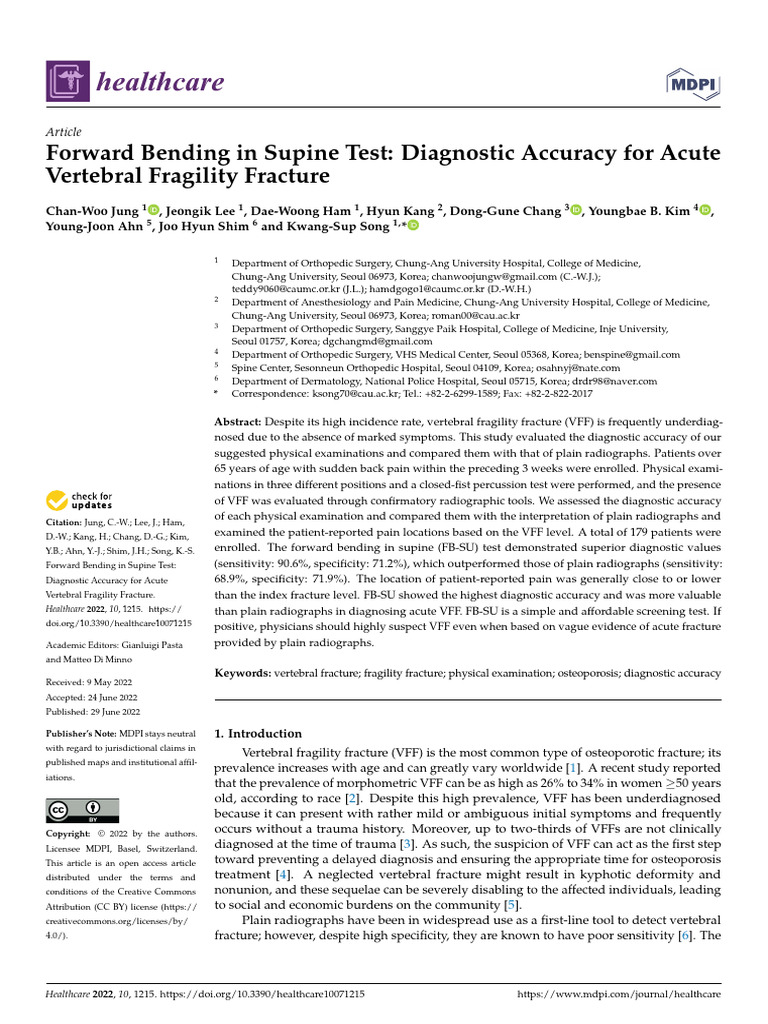 2022 Jung Forward Bending in Supine Test | PDF | Sensitivity And ...