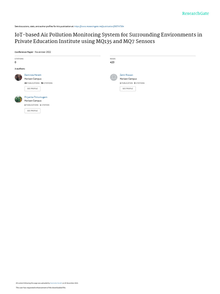 Iot Based Air Pollution Monitoring System For Surrounding Environments In Private Education