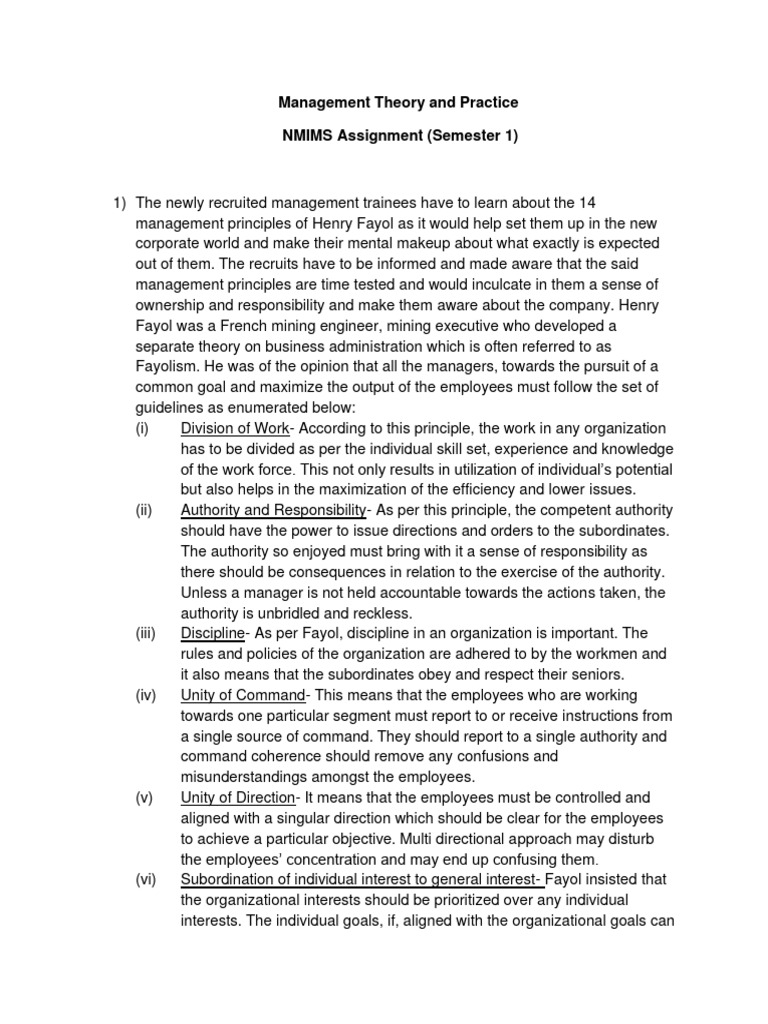 Management Theory Practice Assign Pdf Science Employment