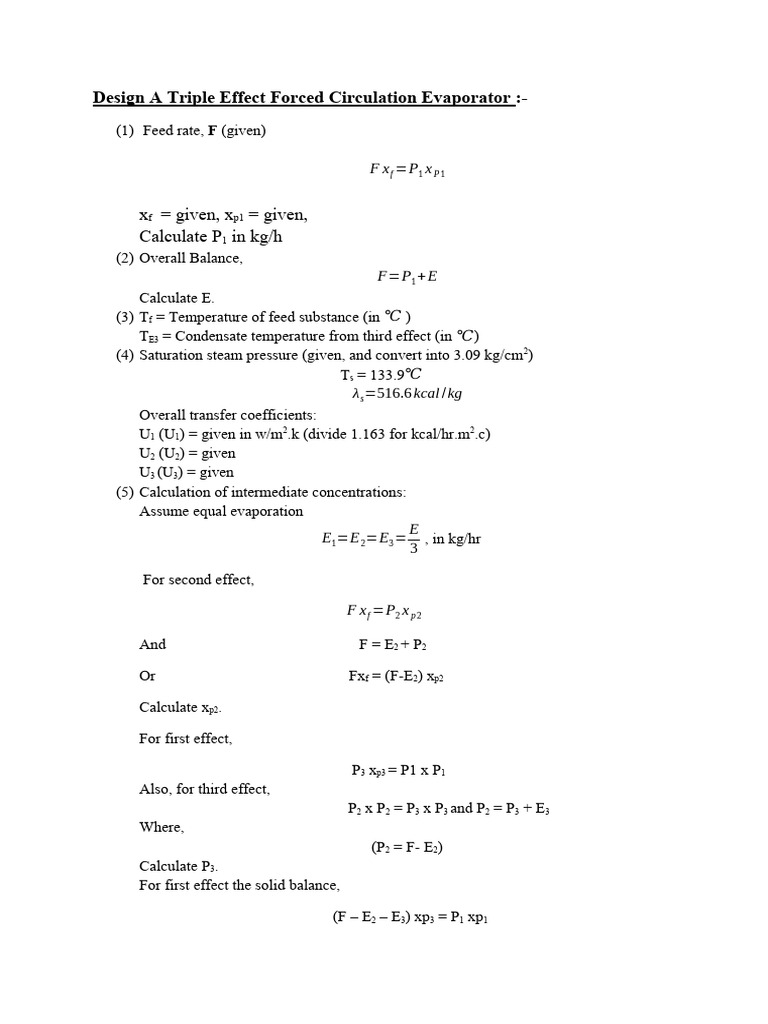 Triple Effect Forced Circulation Evaporator Design | PDF | Chemistry ...
