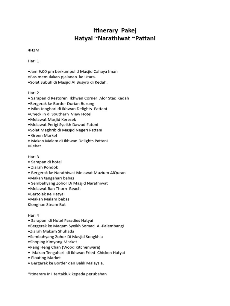 Itinerary Pakej | PDF