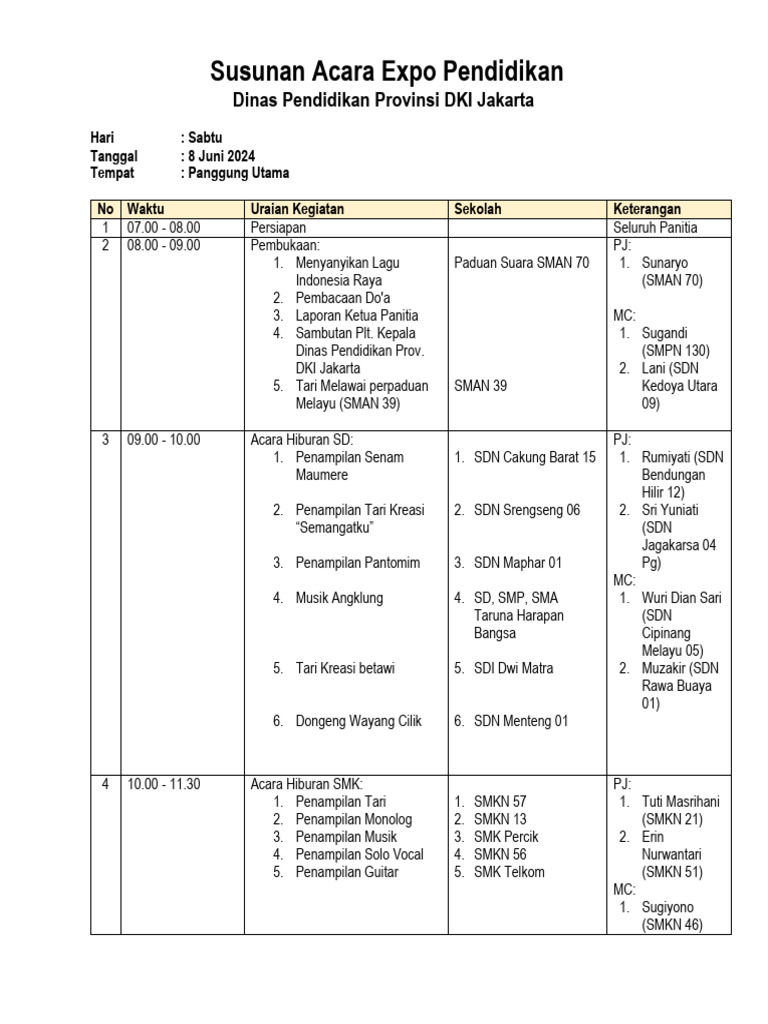 Susunan Acara Expo HUT DKI Jakarta - Final | PDF