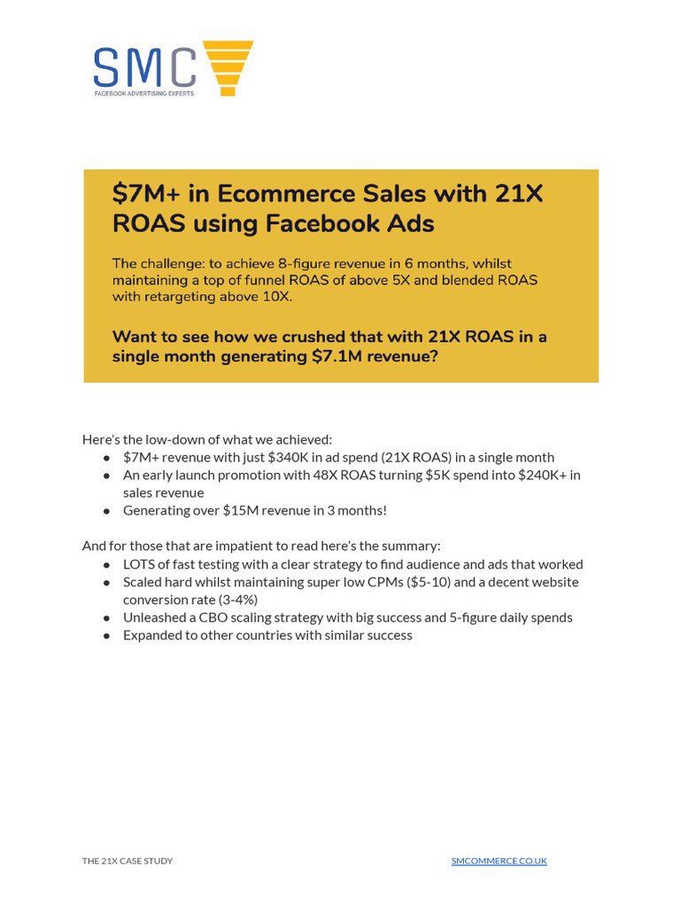 21X ROAS Case Study SMC | Download Free PDF | Advertising | Facebook