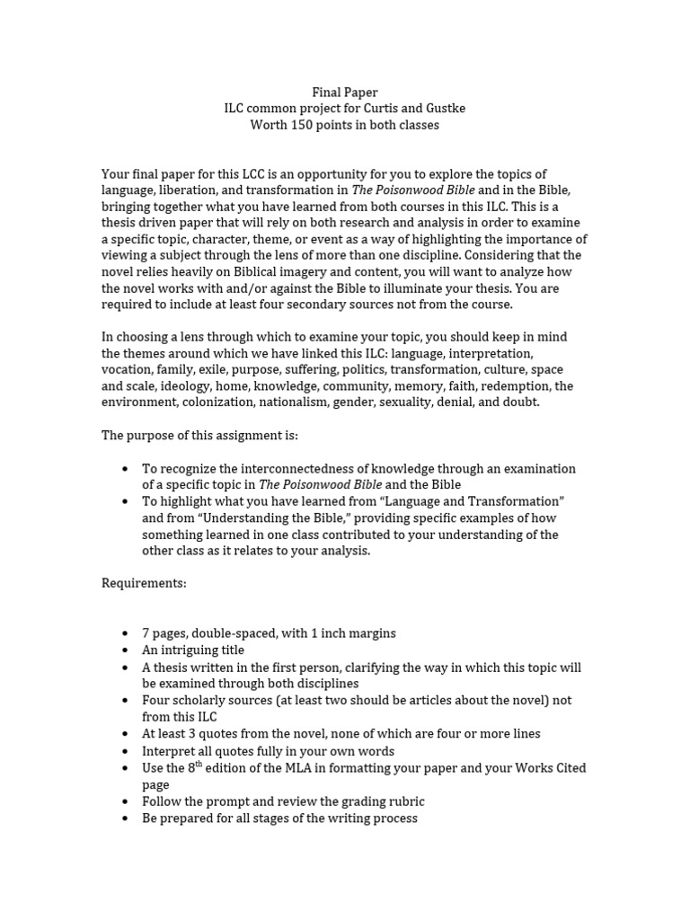 ILC - Final Poisonwood Bible SP 2019 | PDF | Bible | Thesis