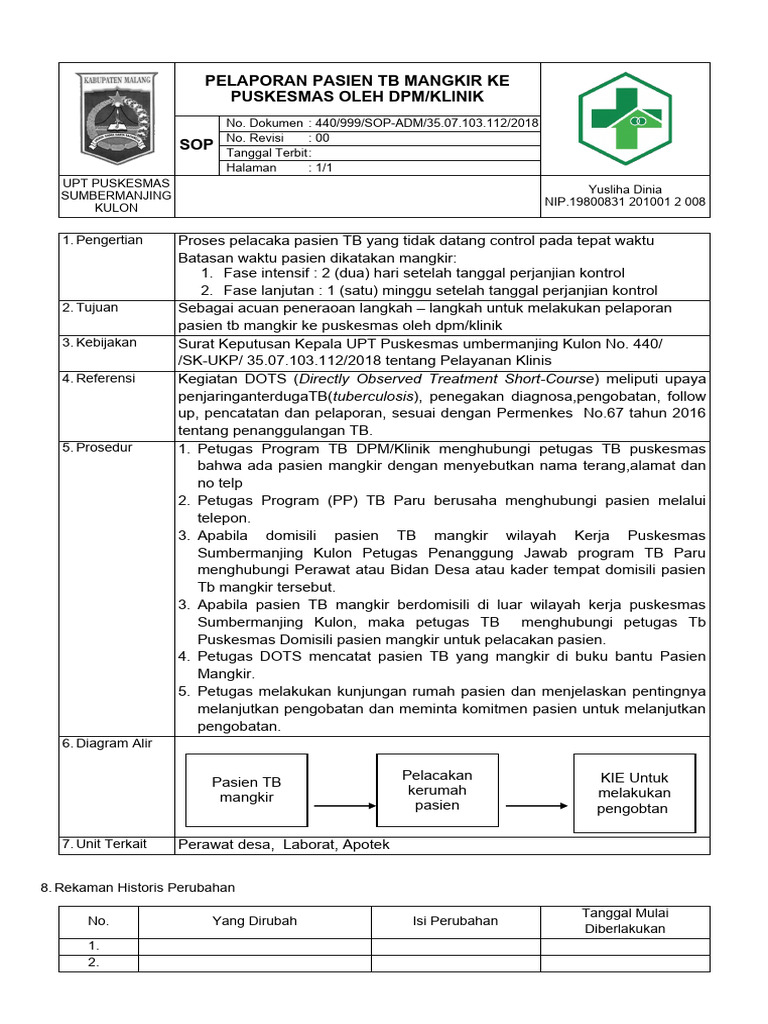 Prosedur Pelaporan Pasien TB Mangkir | PDF