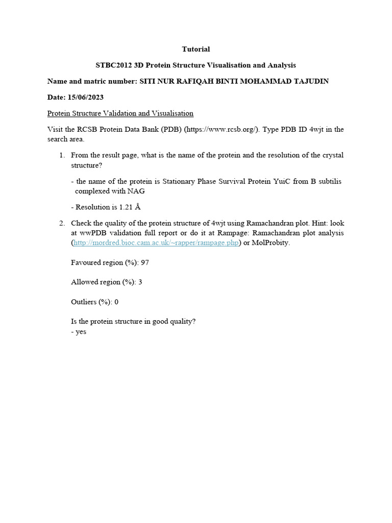 Protein Structure Analysis Tutorial | PDF | Protein Data Bank | Proteins
