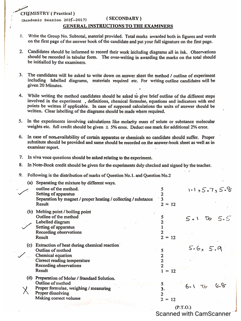 Chemistry Practical Marks Distribution Instructions-1 | PDF