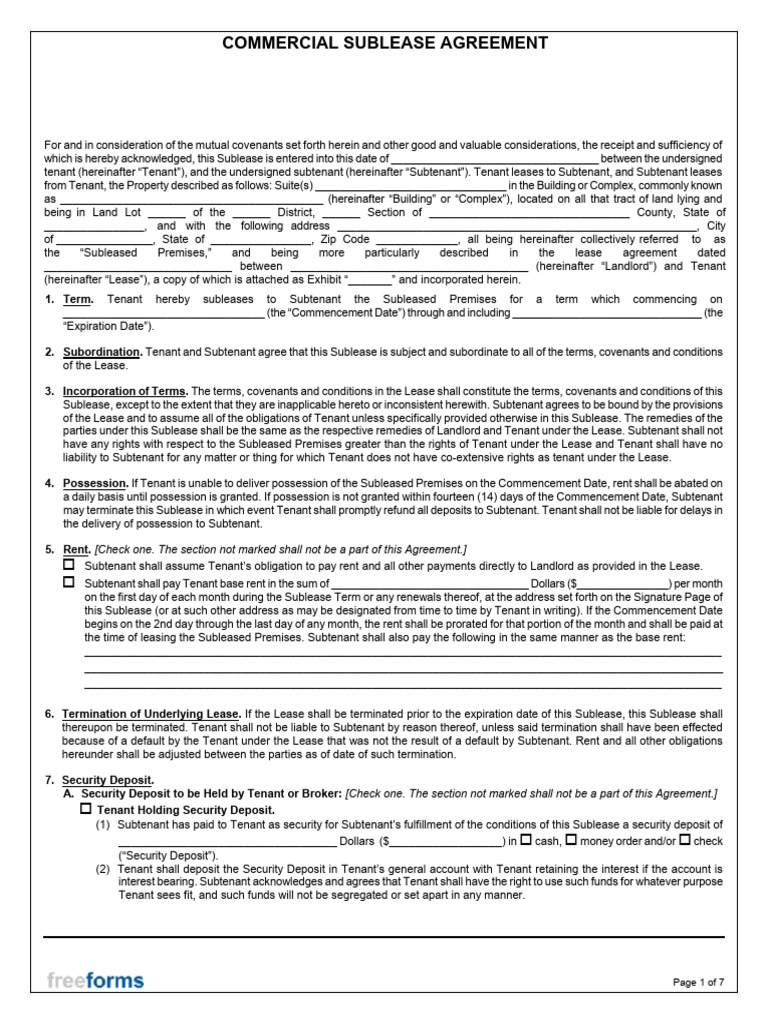Commercial Sublease Agreement | PDF | Lease | Leasehold Estate