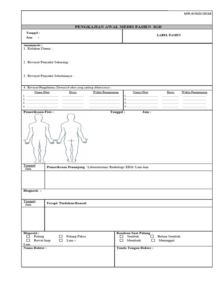 MR 4 FORMULIR PENGKAJIAN AWAL MEDIS IGD (1) (Kertas Polos, Isi Print Dari Sirs) | PDF