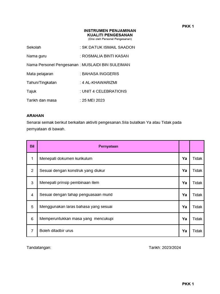 Borang Pengesanan pkk1 | PDF