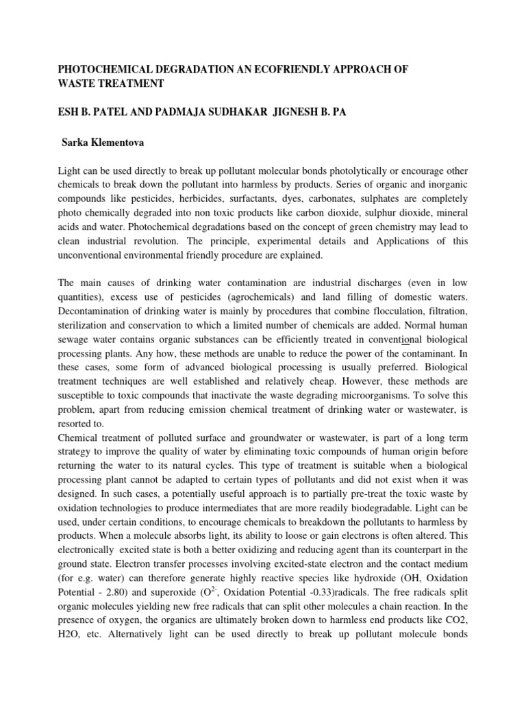 Unit V Photochemical Degradation An Ecofriendly Approach of | PDF ...