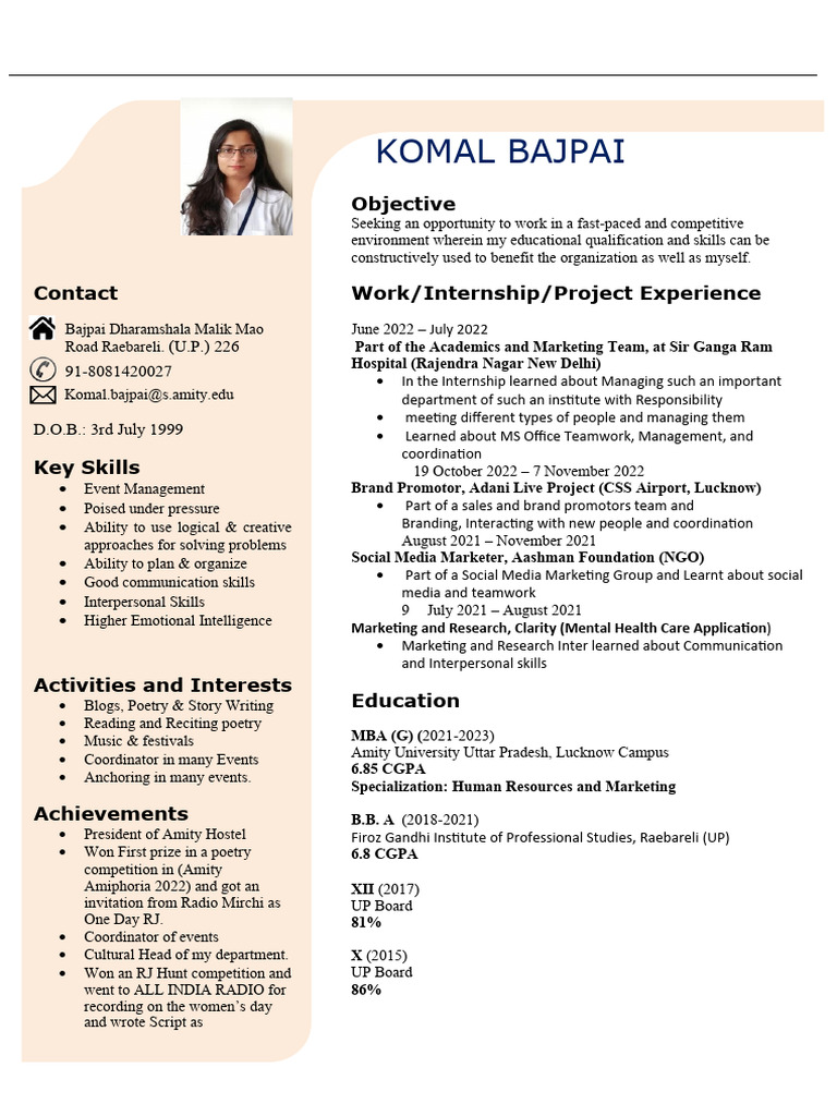 New Cv Komal MBA | PDF | Social Psychology | Psychology