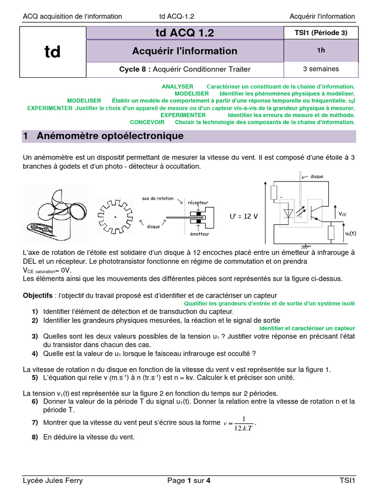TD ACQ 1.2 Les Capteurs | PDF | Capteur
