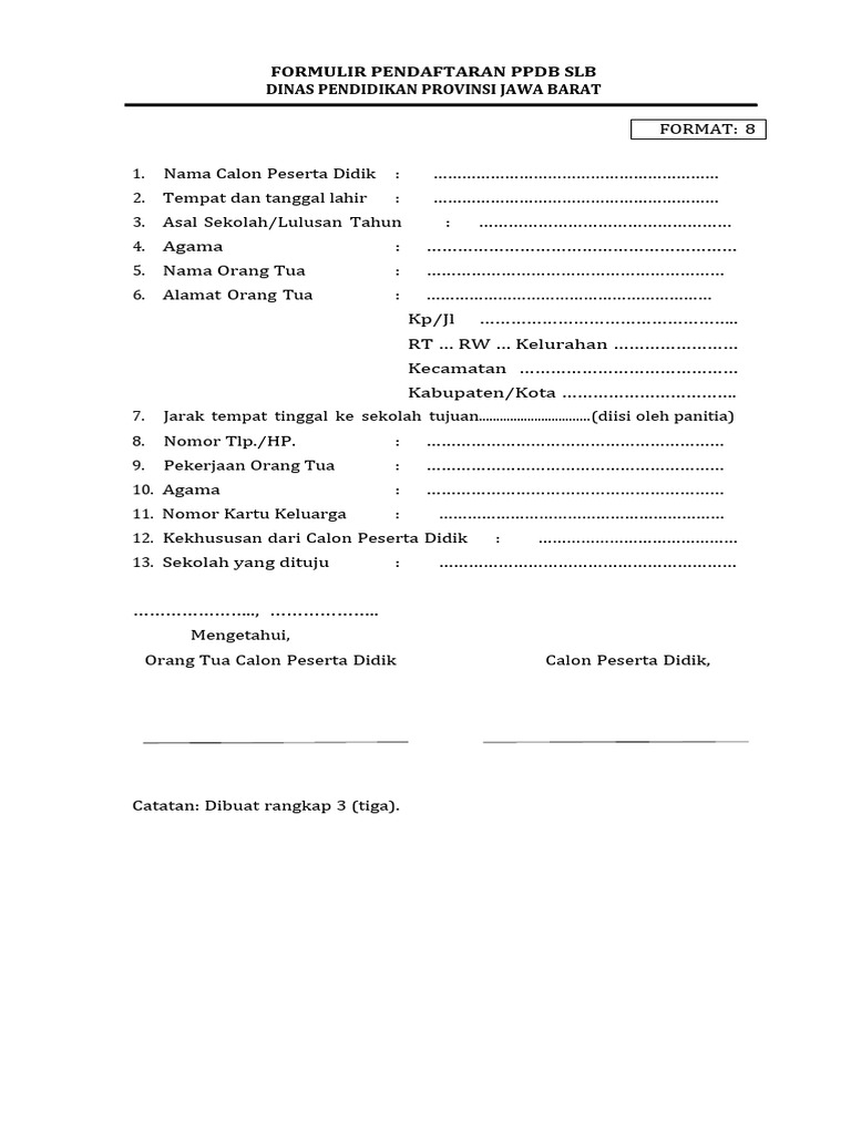 Formulir Pendaftaran PPDB SLB | PDF