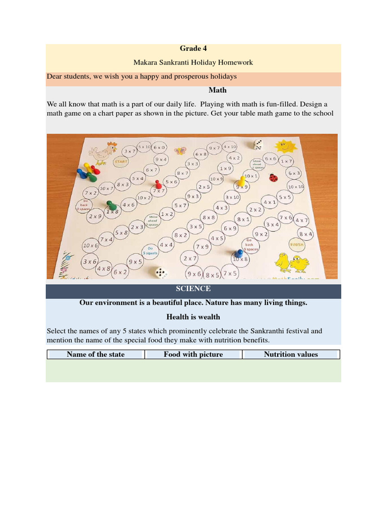 Grade 4 Holiday Project Pdf