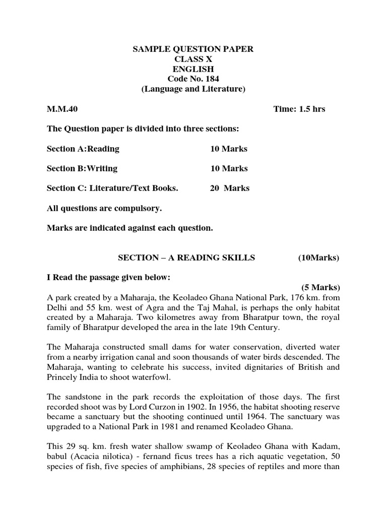 Class X English Exam Question Paper | PDF | Social Science | Young Adult