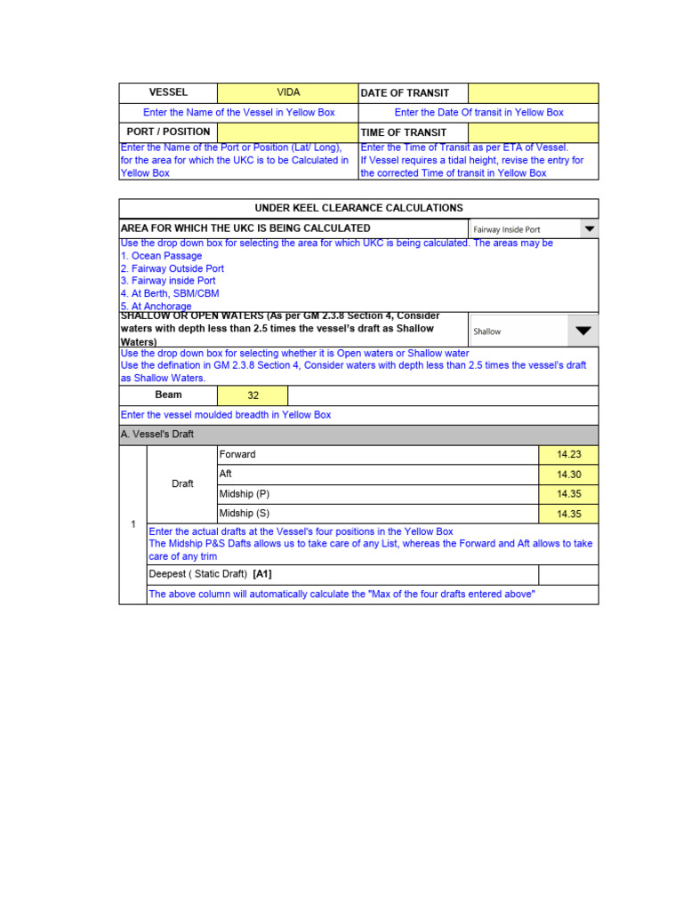 UKC Calculation (Sample Form - Exercise) | PDF | Tide