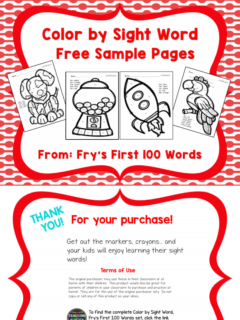 Color by Sight Word Activity Pages | PDF | Youth