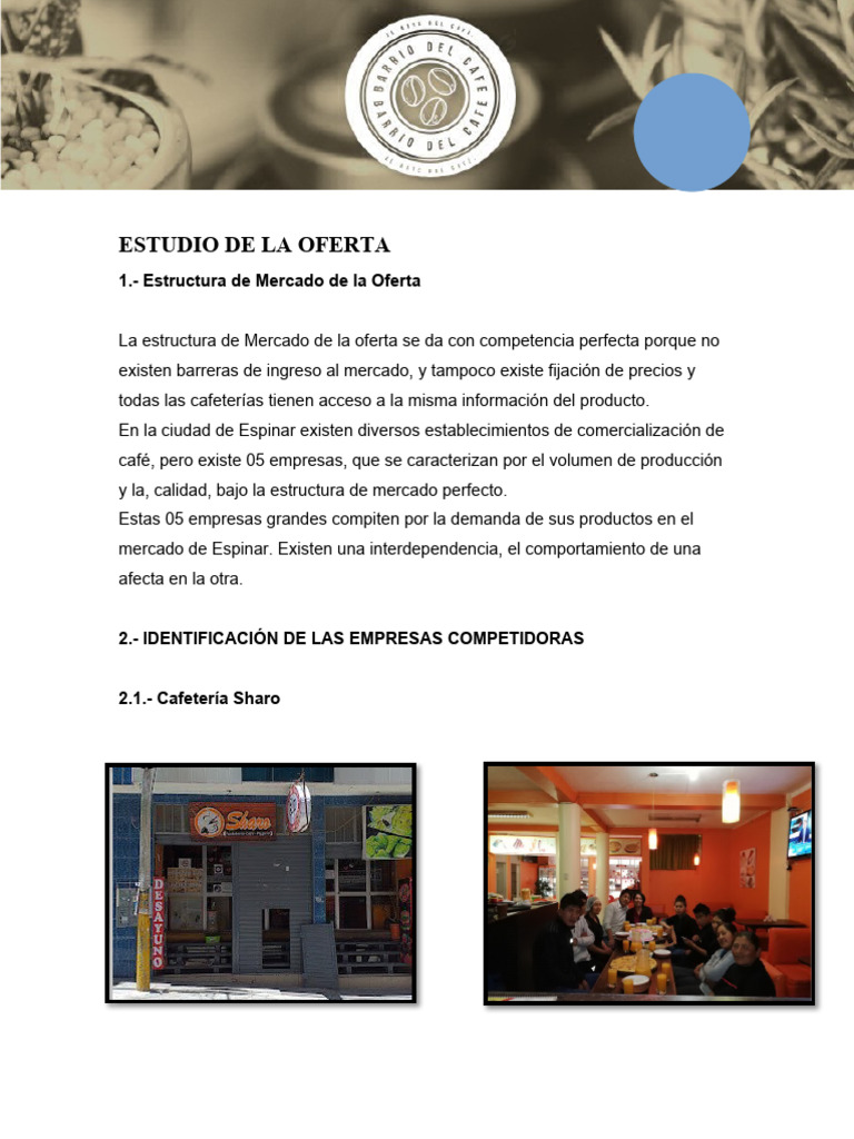 Proyecto de Inversión BARRIO DEL CAFÉ | PDF | Mercado (economía) | café