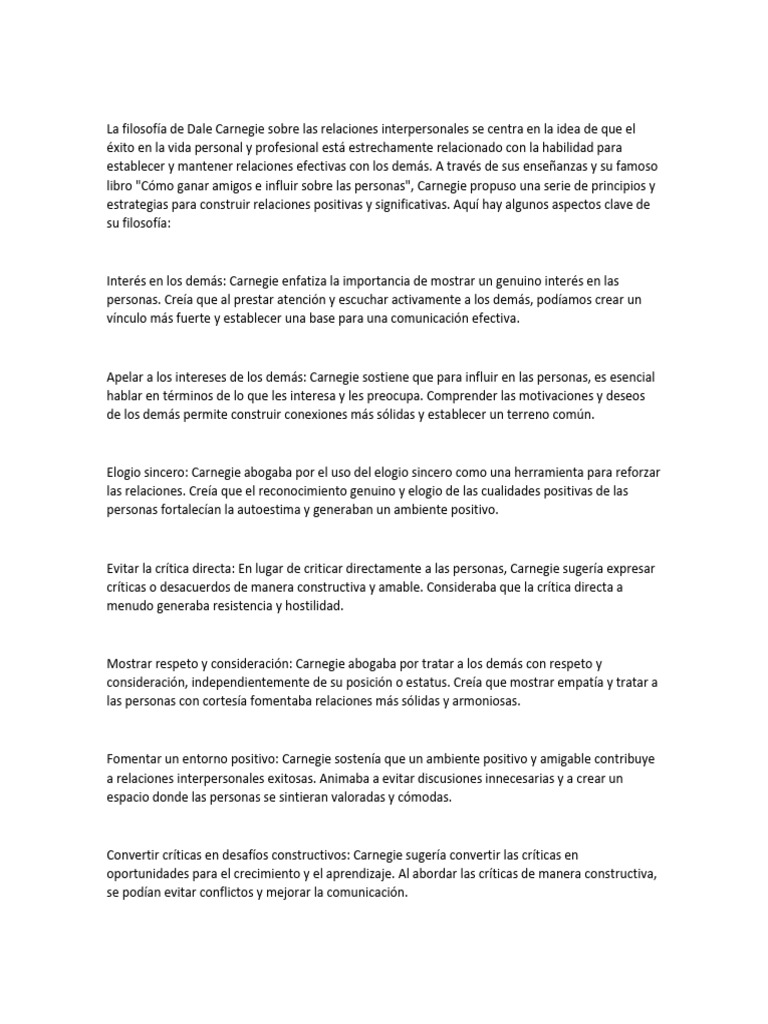 Filosofia de Dale Carnegie - Resumen Libro | PDF | Relaciones ...