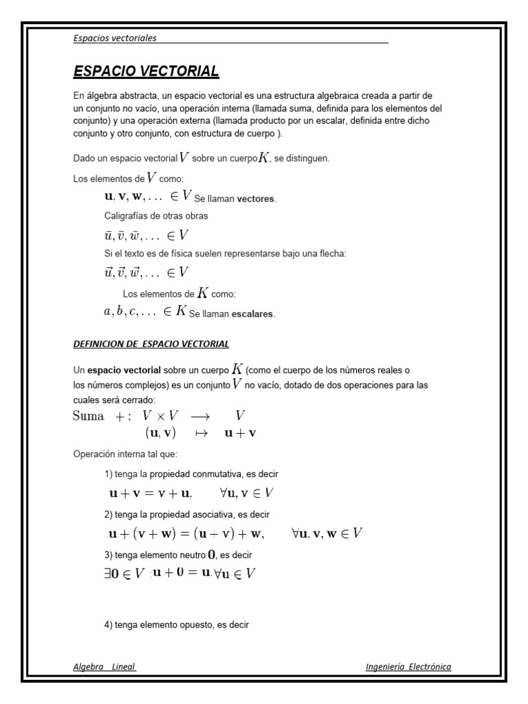 ESPACIO VECTORIAL Imprimir | PDF | Espacio vectorial | Base (álgebra lineal)