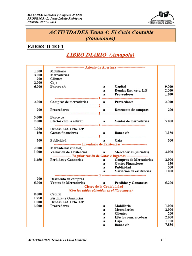 SOLUCIONES Ejercicios Ciclo Contable PDF | PDF | Contabilidad | Hoja de balance