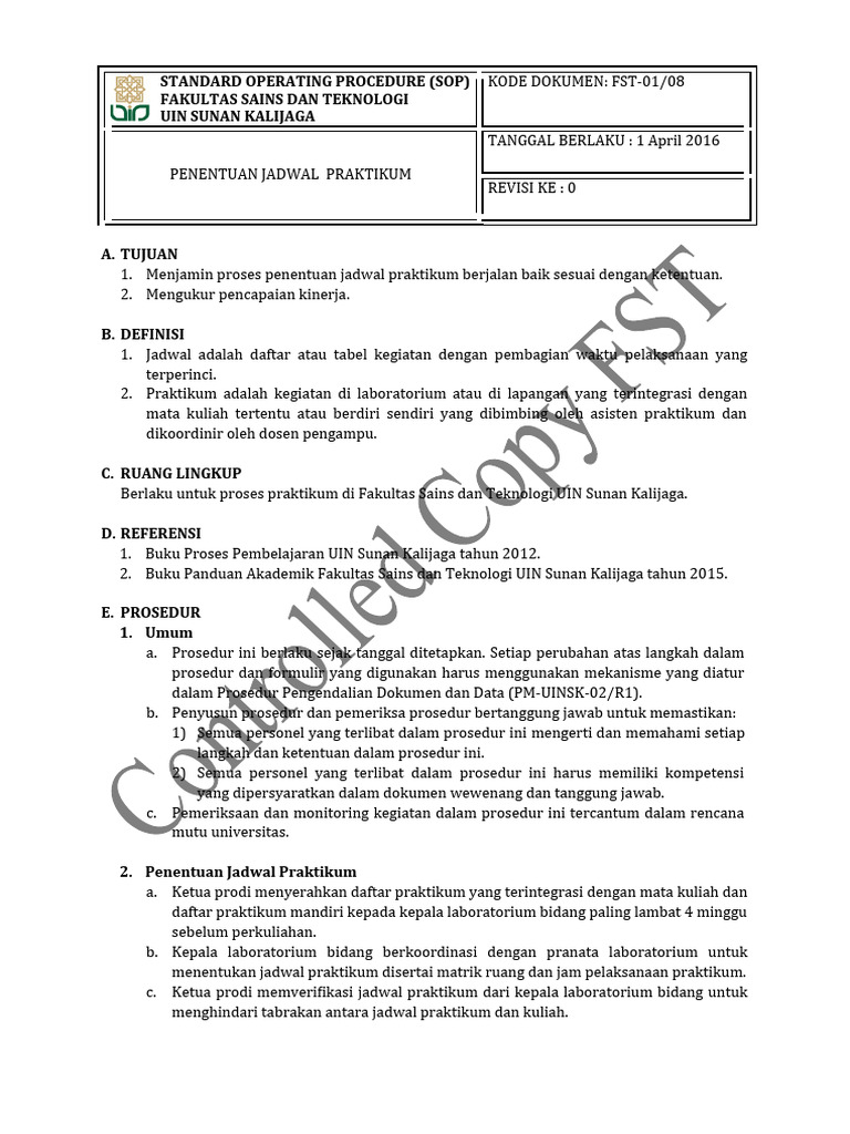 FST-01-08 SOP Penentuan Jadwal Praktikum | PDF