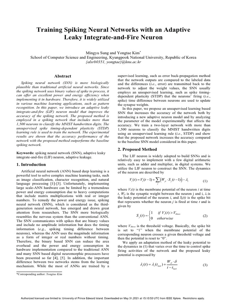 Mingyu Sung Training Spiking Neural Networks With An | PDF | Artificial Neural Network ...