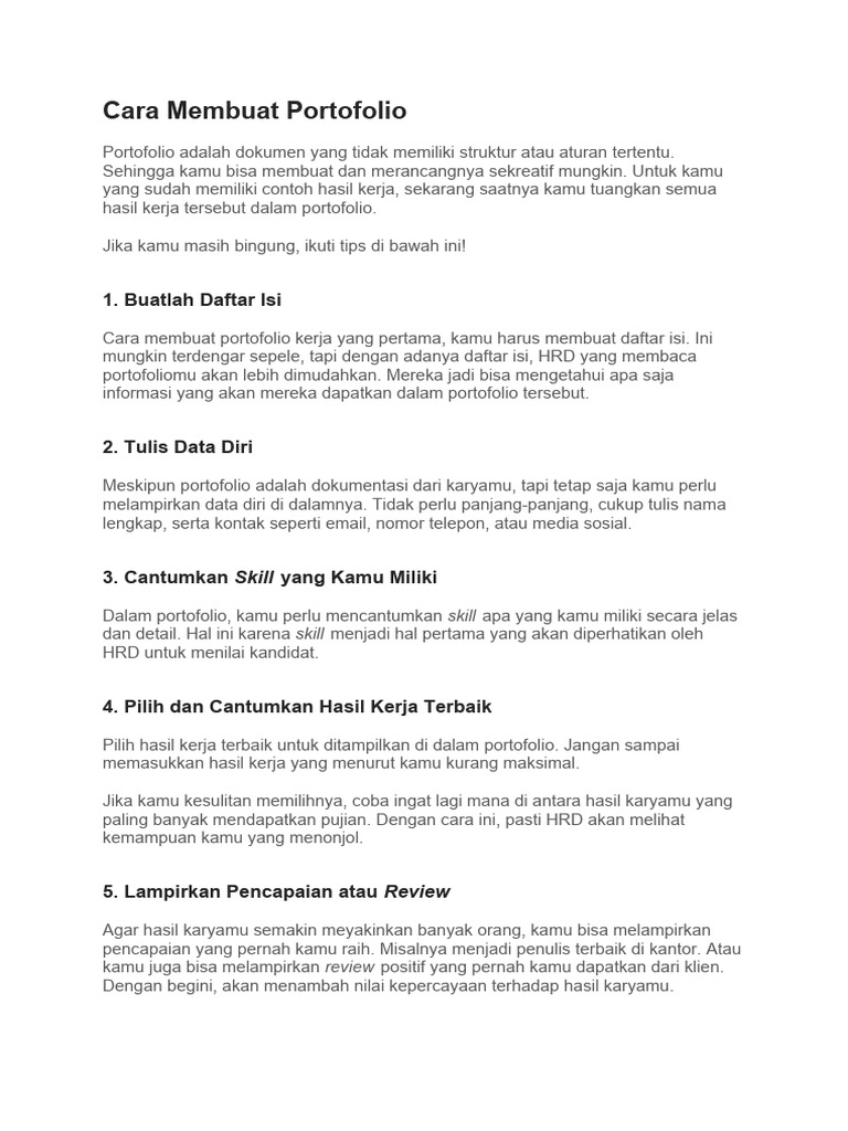 Cara Membuat Portofolio | PDF | Karier & Perkembangan