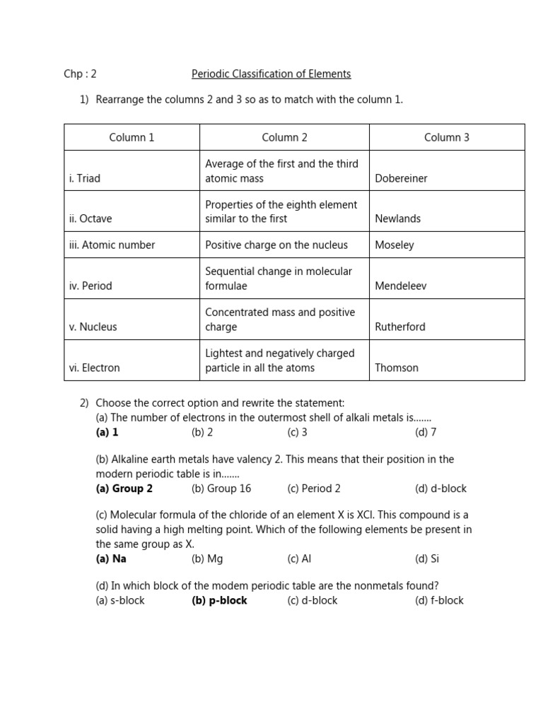 CHP 2 Periodic Classification of Elements | Download Free PDF ...