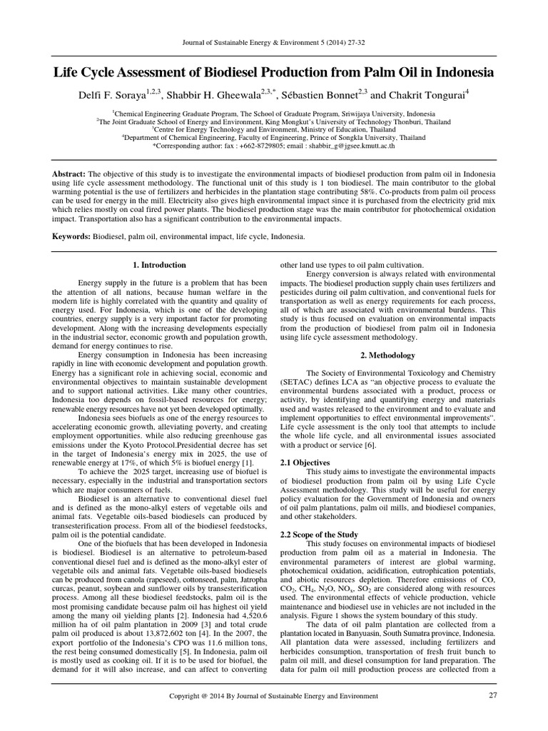 2014 - Life Cycle Assessment of Biodiesel Production From Palm Oil in Indonesia | PDF ...
