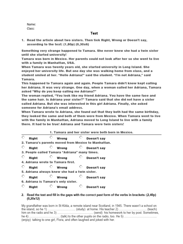 Test Engleza Cls 6 Sem 2 | PDF | Linguistics