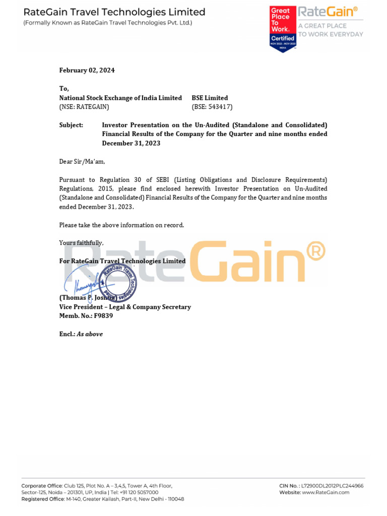 Rategain 02022024141600 RG Ip Q3 Fy 2023 24 | PDF | Equity (Finance ...