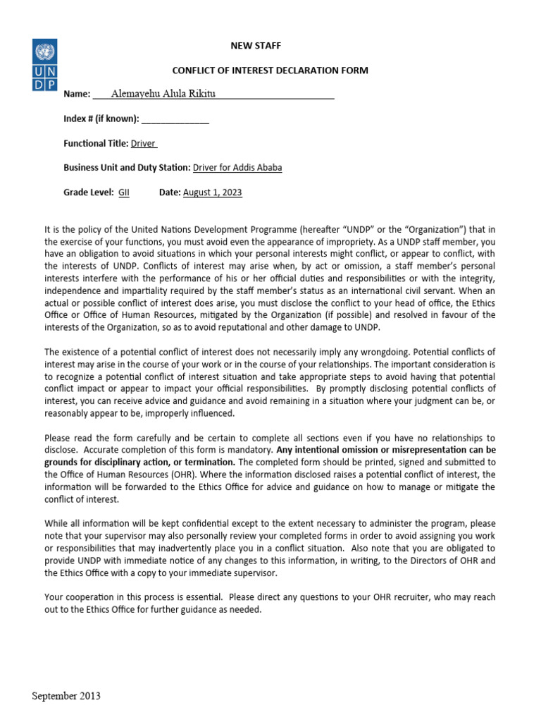 Conflict of Interest Declaration Form | PDF | Conflict Of Interest | Employment