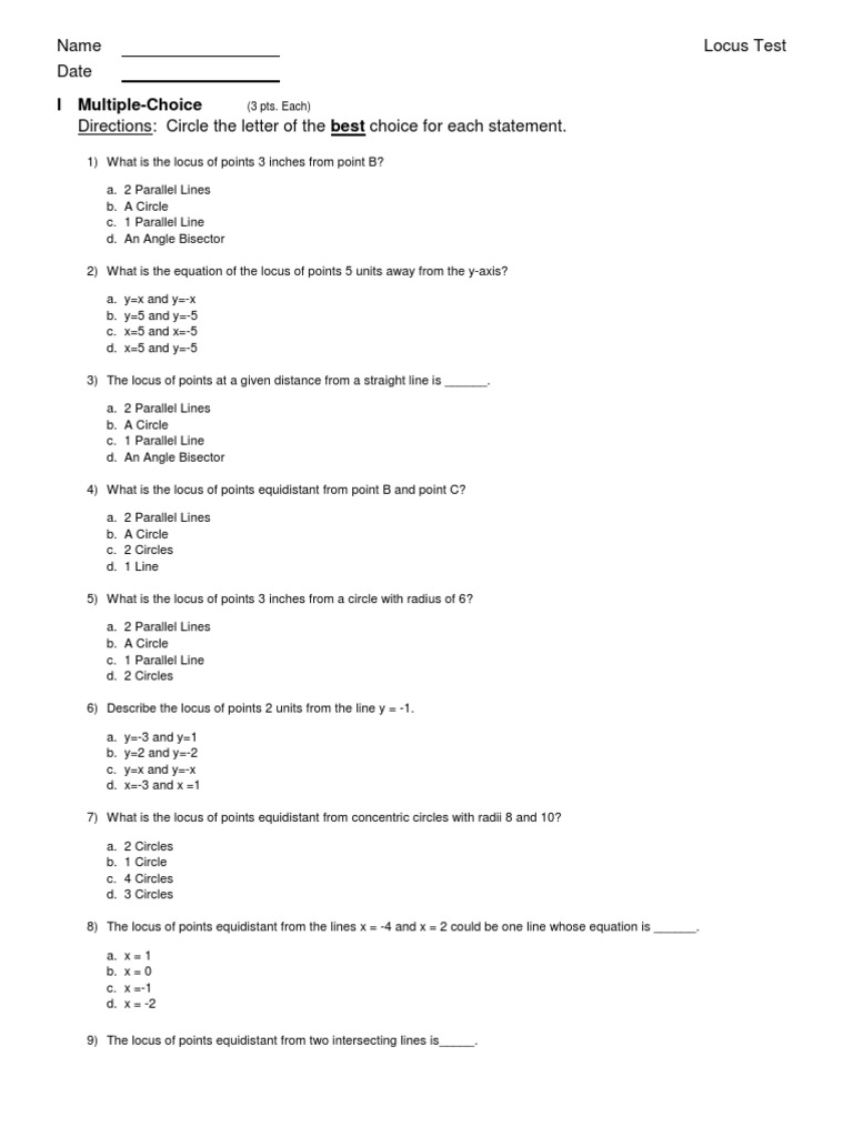 Locus Test | PDF | Circle | Line (Geometry)