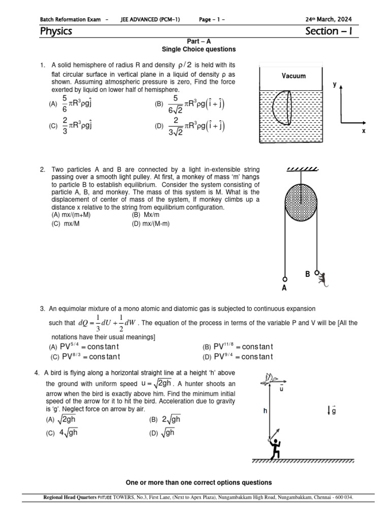 JEE Advanced Physics Exam | PDF | Gases | Aromaticity