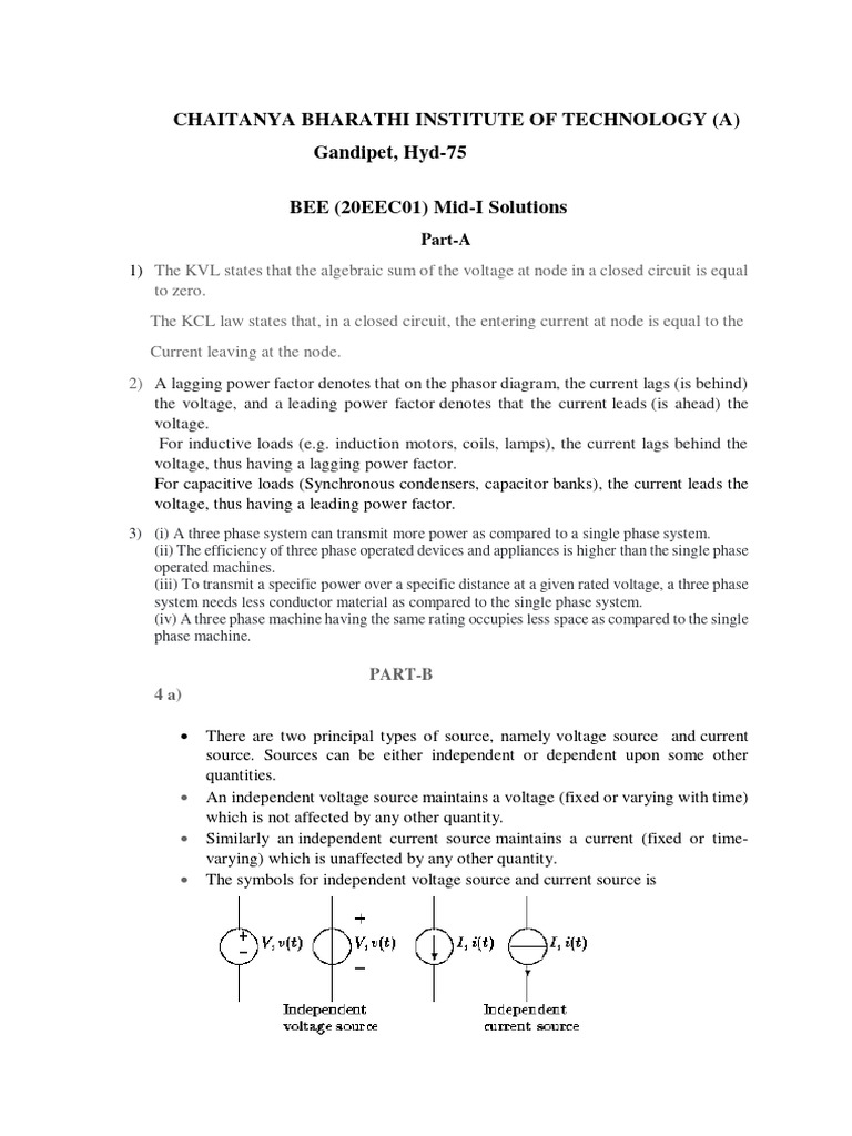 BEE MID-I Solutions 2021 | PDF | Electrical Network | Voltage