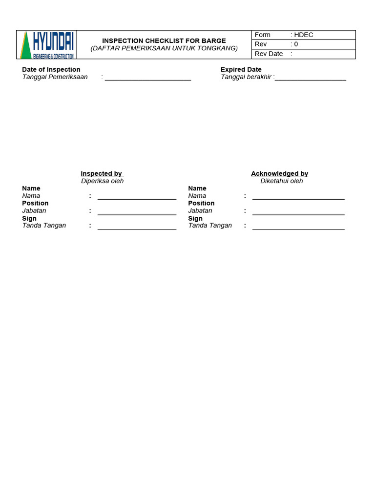 Inspection Checklist For Barge | PDF