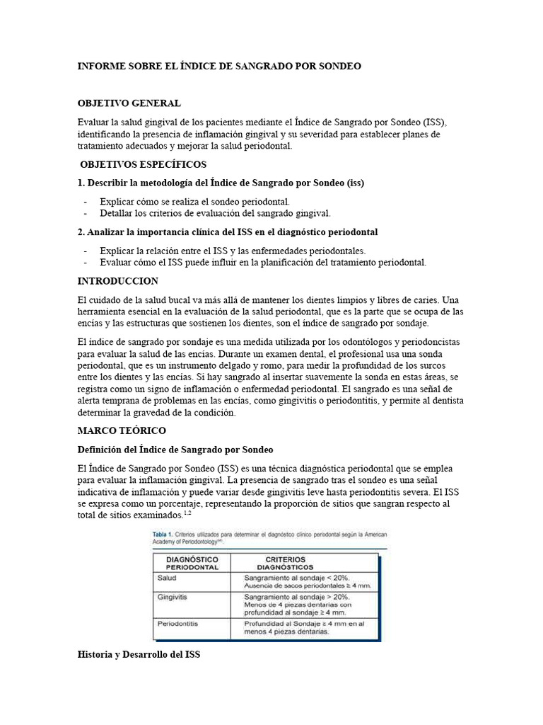 Informe Sobre El Índice de Sangrado Por Sondeo | PDF | Odontología | Especialidades Medicas