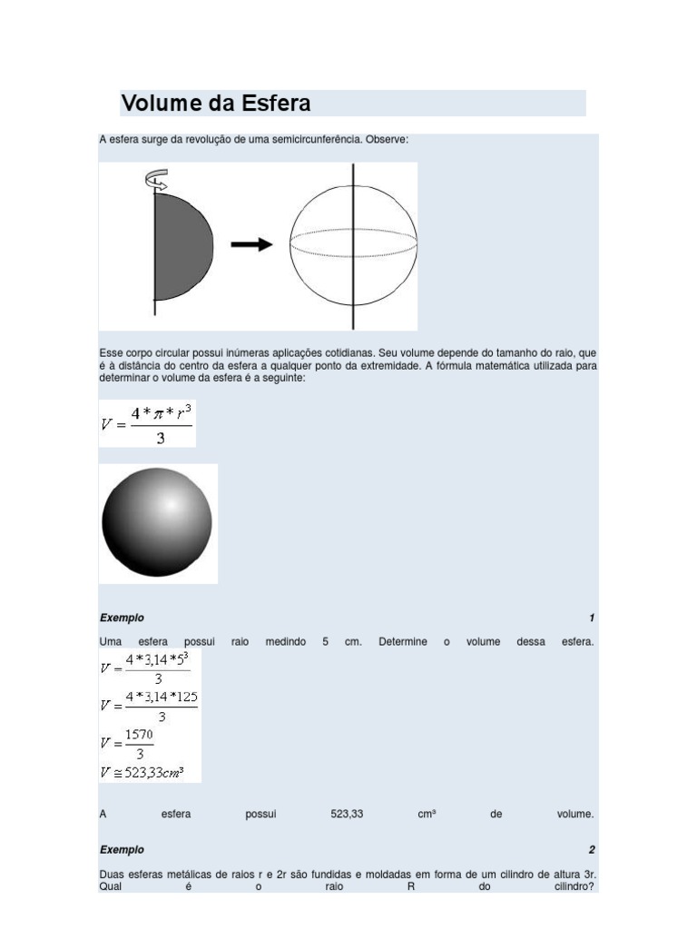Cálculo do Volume da Esfera | PDF