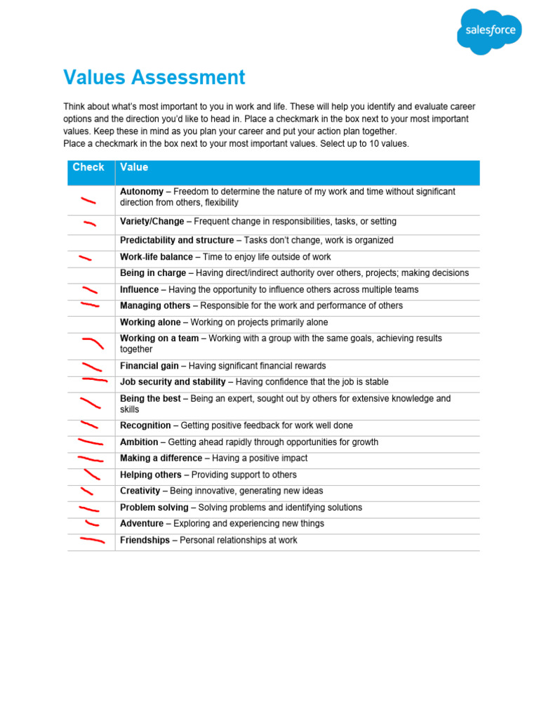 Career Values and Skills Assessment | PDF | Decision Making | Cognition
