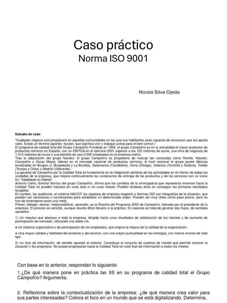 Caso Práctico ISO 9001 | Descargar gratis PDF | Sistema de manejo de calidad | Calidad (comercial)