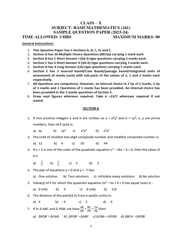 Basic Math Question Paper | PDF | Circle | Elementary Geometry