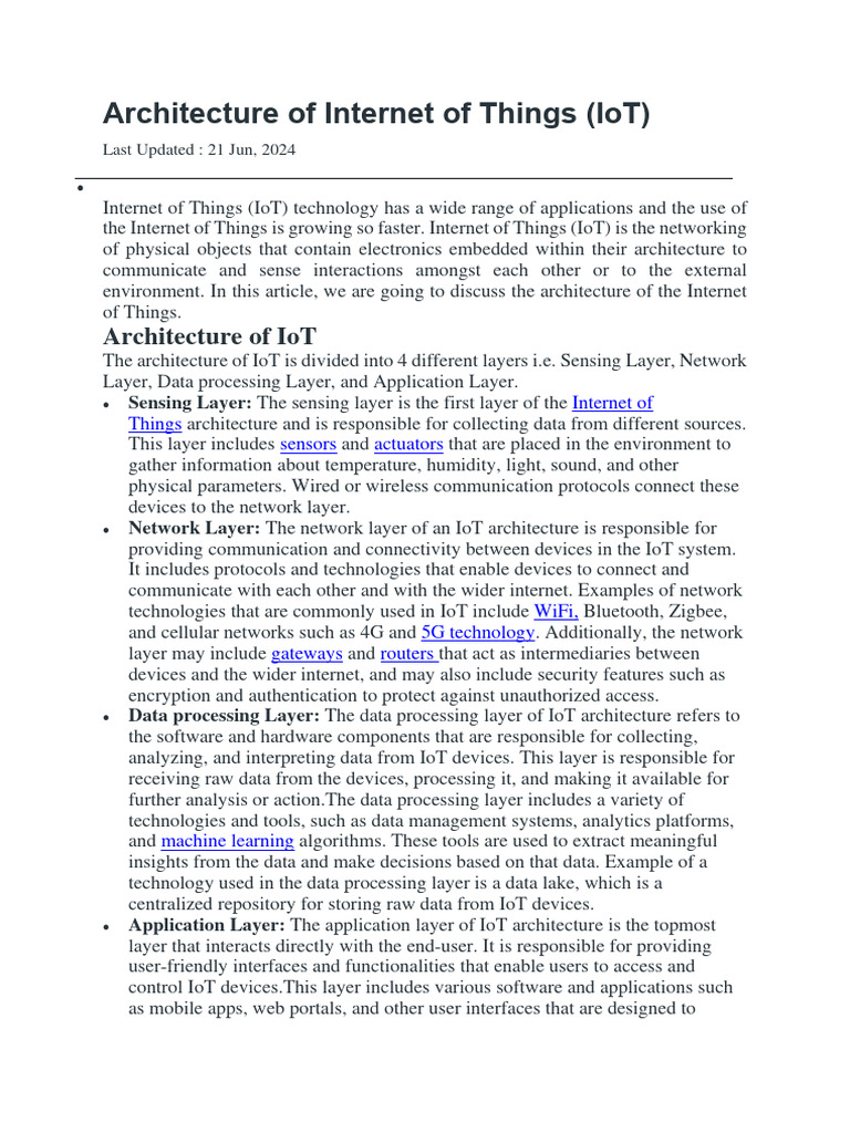 Architecture of Internet of Things | PDF | Internet Of Things | Computer Network