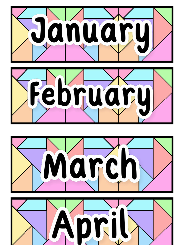 Colorful Abstract Months of the Year Flashcards | PDF