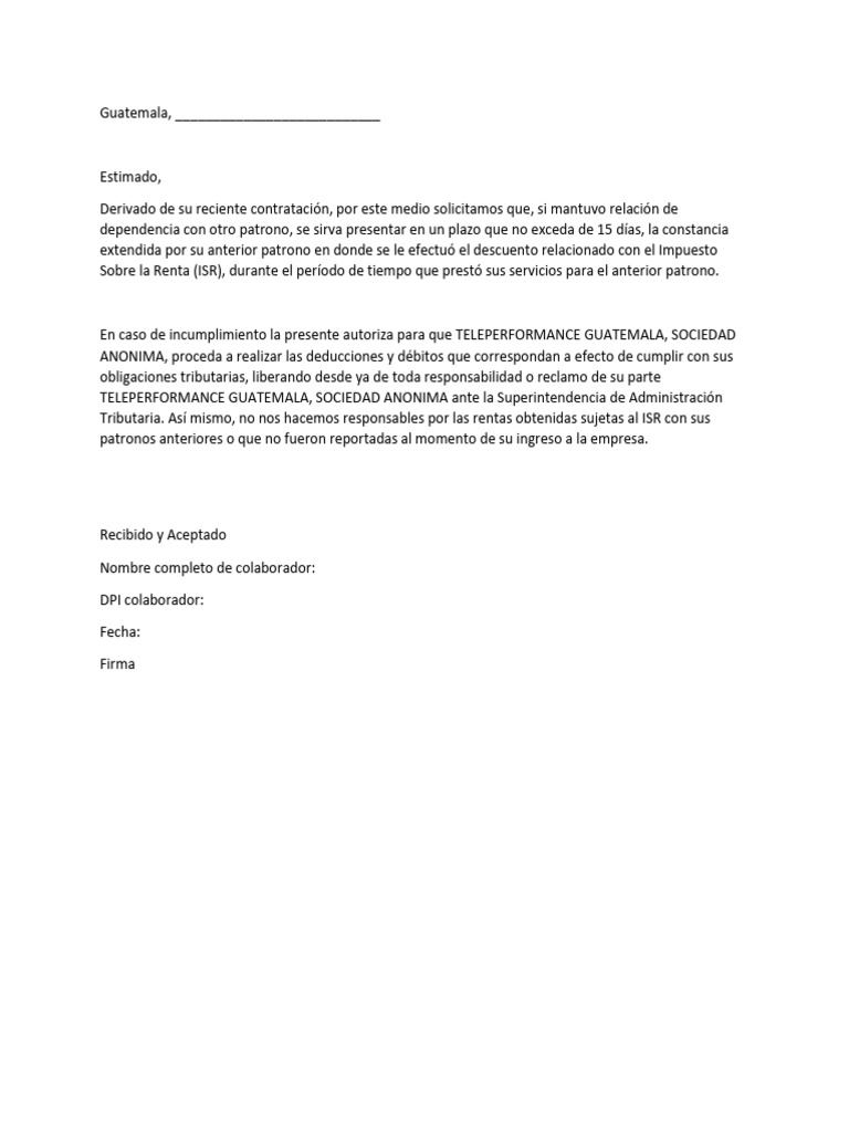 Carta de La Sat Actualizado | PDF | Negocios | Finanzas y dinero